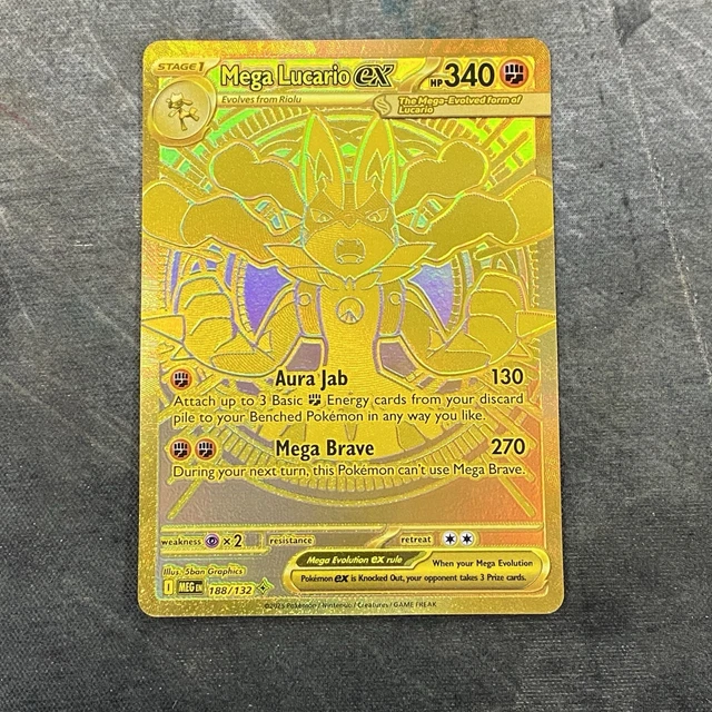 POKEMON MEGA LUCARIO EX 188/132 Mega Evolution GOLD SECRET RARE - PACK ...
