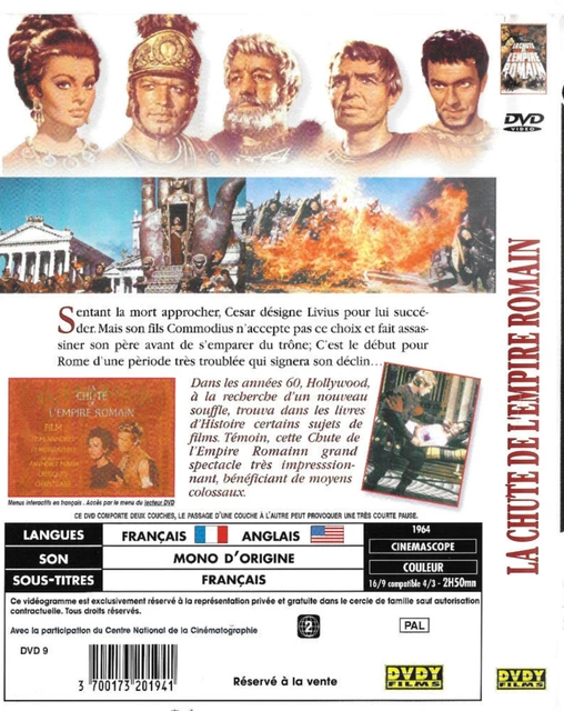 THE FALL OF THE ROMAN EMPIRE - DVD -Sophia Loren - Stephen Boyd - Alec ...