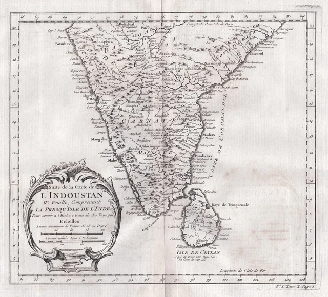 ORIGINE INDE MUMBAI Sri Lanka Ceylan Map Carte Bellin Engraving 1750 ...