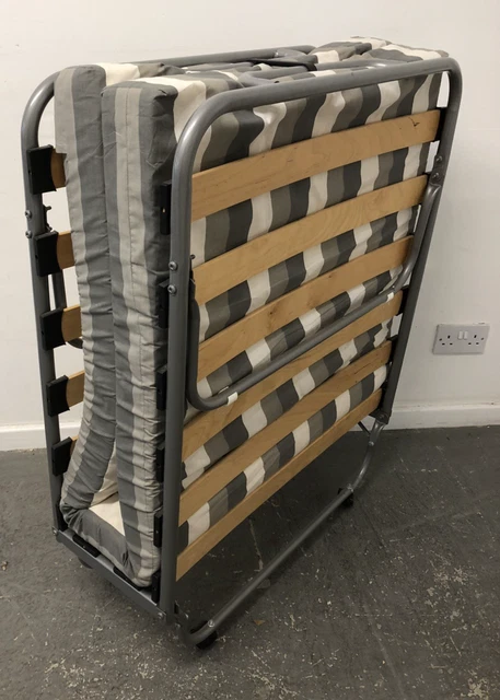 FOLDING SINGLE GUEST Bed with Mattress, Metal Frame Wood Slats, 80cm (2 ...
