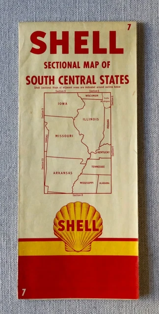 SHELL GAS & Oil Road Map Sectional Map of South Central States #7 USA ...