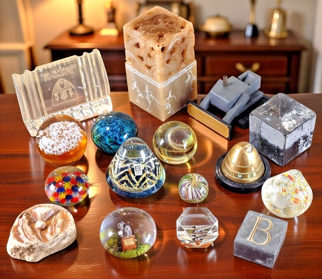 VINTAGE GLASS PAPERWEIGHT Mdina Millefiori Soapstone IoW Desktop Multi ...