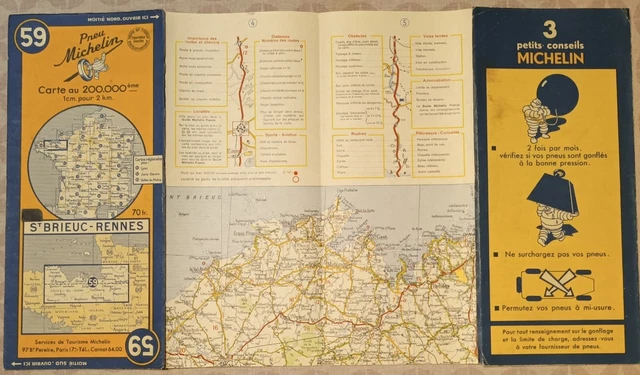 MAP CARTE MICHELIN n° 59-St Brieuc-Rennes - WW2 damages - Dommages ...