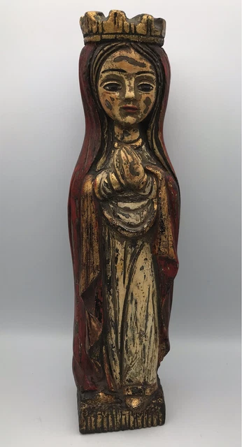 STATUE ANCIENNE SCULPTURE De La SAINTE VIERGE MARIE En BOIS POLYCHROME ...