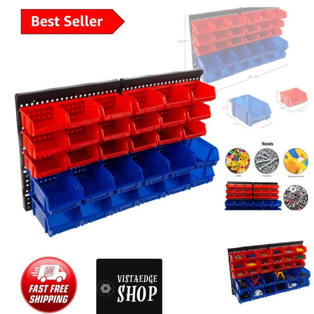 COLOR-CODED WALL-MOUNTED GARAGE Organizer - 30 Bins for Ultimate ...
