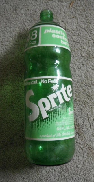 VINTAGE 1970S SPRITE Soda 48oz Plastic Coated Green Glass Bottle Coca ...