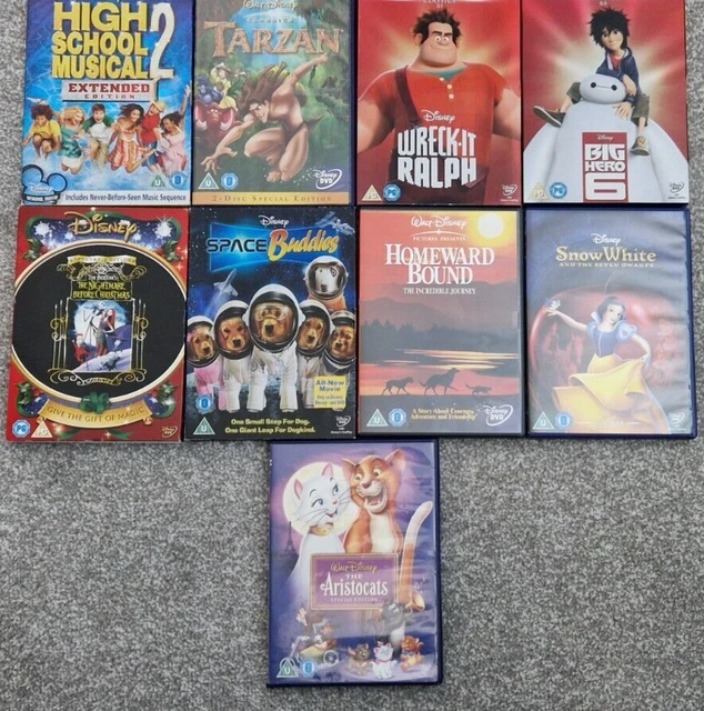 9 X DISNEY Films DVD Bundle- Aristocats,Wreck It Ralph,Tarzan,Big Hero ...