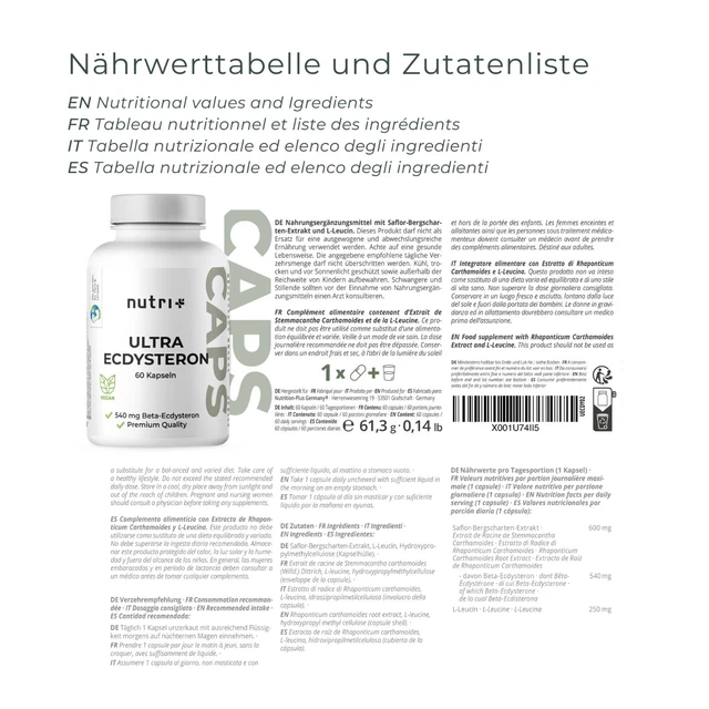 CAPSULE ULTRA ECDYSTERON - beta Ecdysterone 540 mg con leucina - alte ...