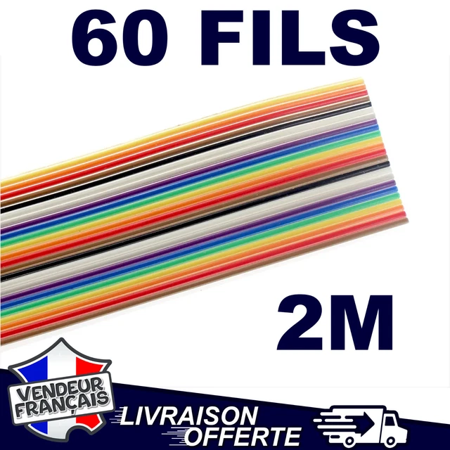 FIL ÉLECTRIQUE ISOLÉ 2M 60 Fils Pin Broches Connecteur Câble 2 Mètres ...
