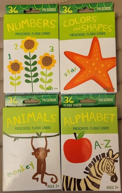 PRESCHOOL FLASHCARDS ALPHABET, Colors & Shapes, Animals, Numbers $4.25 ...