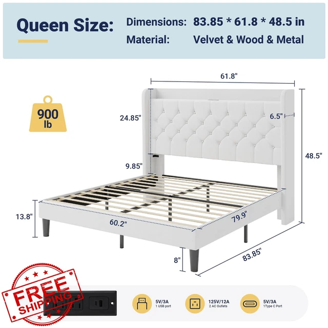 ALLEWIE WHITE QUEEN Bed Frame Storage Headboard £185.55 - PicClick UK
