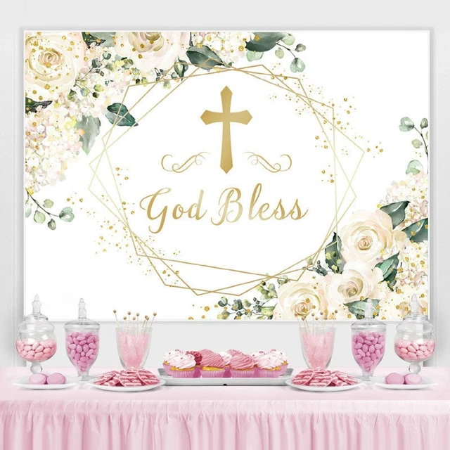 WHITE FLORAL GOLDEN Frame God Bless Baptism Backdrop $35.97 - PicClick AU