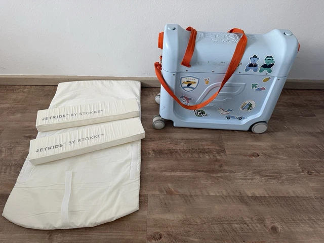 STOKKE JETKIDS BEDBOX Mit Matratze Blau Koffer Trolley Flugreise Kinder ...