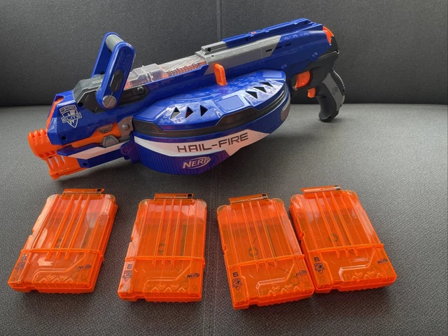 NERF N-STRIKE ELITE Hail Fire n. 6 blaster motorizzato - 4 x 6 clip mag ...