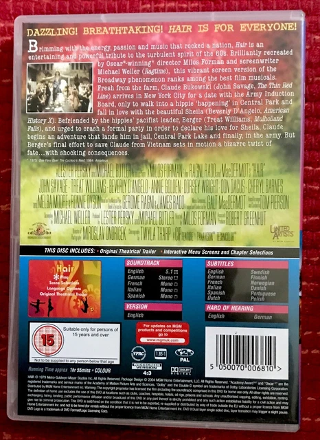 HAIR DVD JOHN Savage Treat Williams Beverly D'Angelo 1979 UK REGION 2 ...