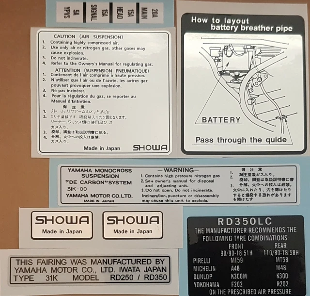 YAMAHA RD350 YPVS 31K Warning Decal Kit £30.38 - PicClick UK
