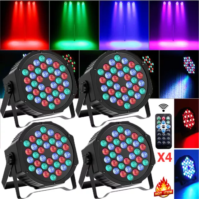 4X 36 LED Stage Lights RGB Par Can Flat DMX512 DJ Disco Bar Uplighter ...