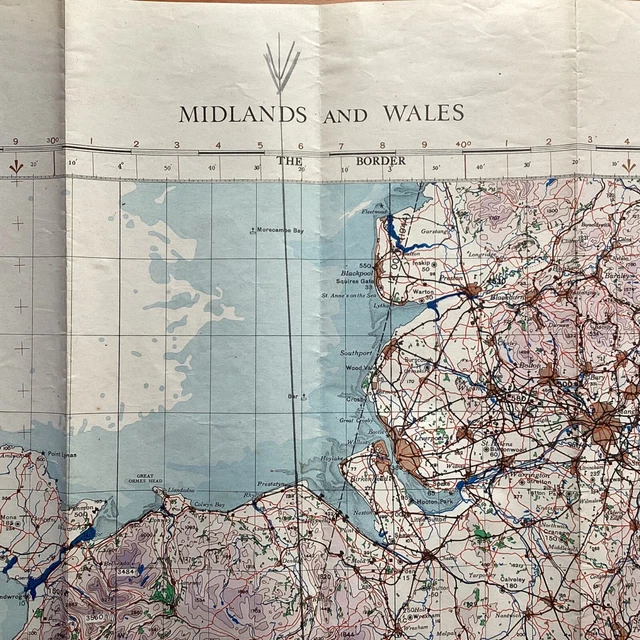 ORIGINAL WW2 BRITISH War Office 1:500,000 R.a.f. Air Map: Midlands And ...