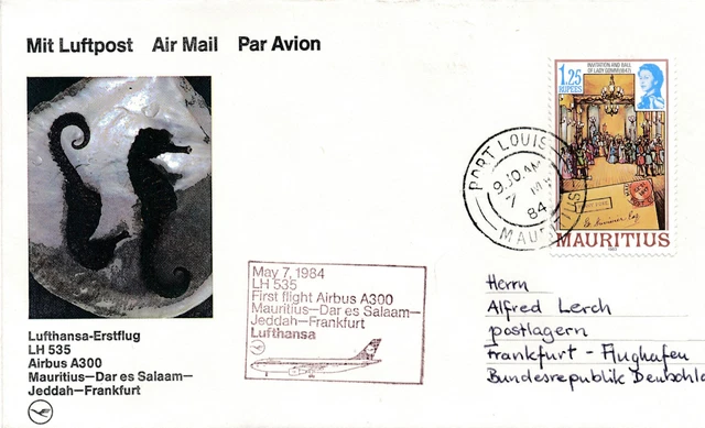 LH018-57 LUFTHANSA first flight A300 Port Louis-Frankfurt EUR 1,50 ...