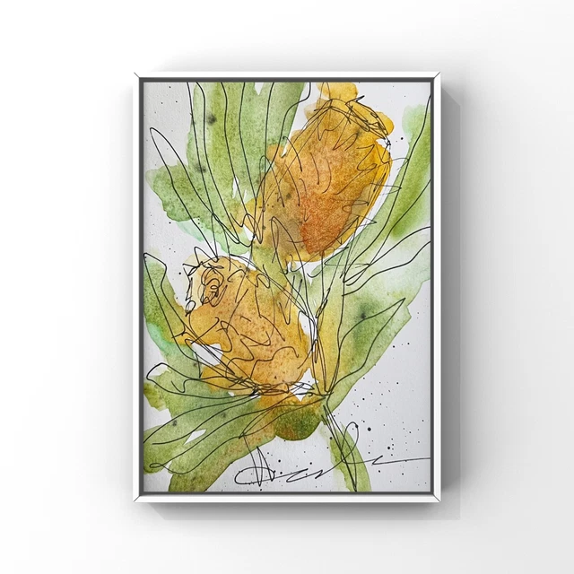 BANKSIA PAINTING AUSTRALIAN native plant art watercolor sketch floral ...
