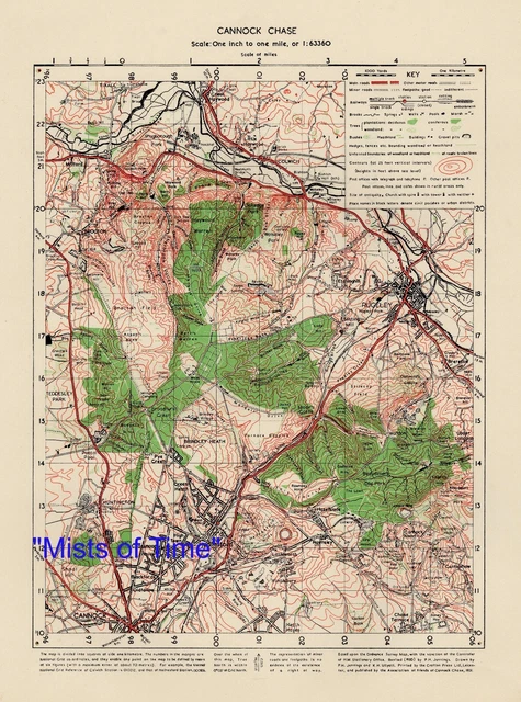 1951 A3 SIZE Reproduction Map of Cannock Chase, Staffordshire 16.5" x ...