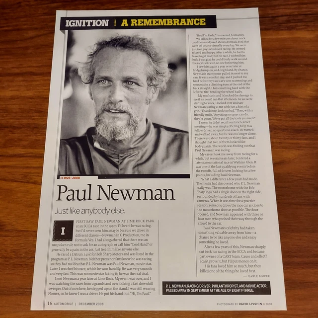 PAUL NEWMAN MAGAZINE Article A Remembrance Racing Driver Philanthropist ...
