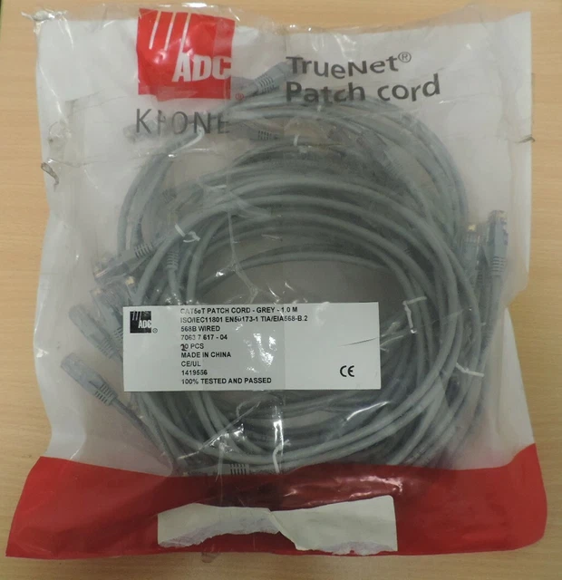 20 X ADC KRONE TrueNet Ethernet Blei CAT5eT Patchkabel grau 1,0 M SK024 ...