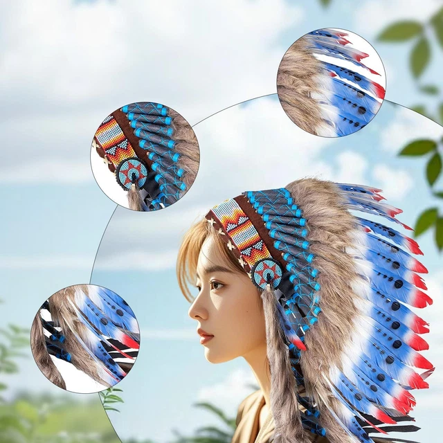NATIVE AMERICAN HEADDRESS Men Women Performance Photo Props Cosplay $50 ...