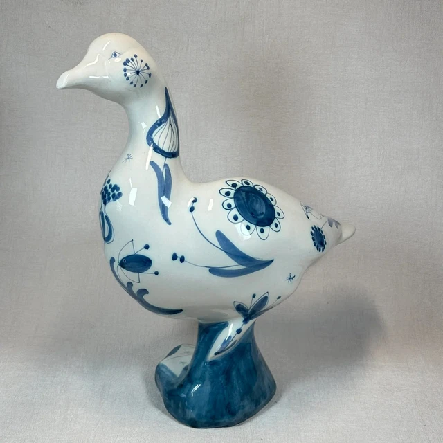 LARGE DAVID SHARP Rye Pottery Goose, 1960s, Blue Foliate Decoration ...