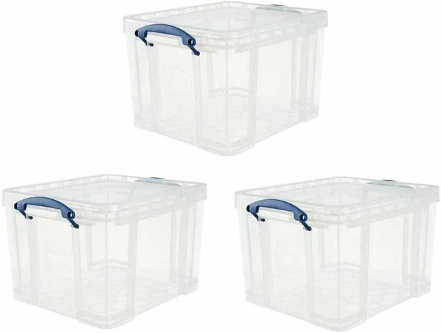 REALLY USEFUL BOX 35 Litre Plastic Storage Box, 3 Pack, Clear £42.99 - PicClick UK