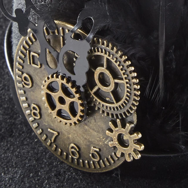 STEAMPUNK TOP HAT Gothic Rivet with Feather Size Metal for Cosplay ...