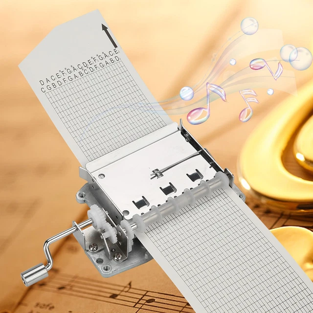 MUSIC BOX MOVEMENT DIY Kit - 30 Note Tape Hand Crank Hole Puncher & 20 ...