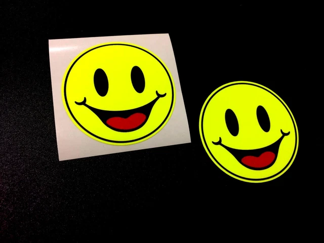 FLUORESCENT HAPPY SMILEY EMOJI Car Motorcycle Helmet Stickers Decals 2 ...