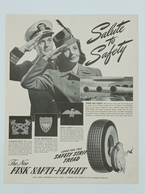1941 FISK SAFTI-FLIGHT Tires "Salute to Safety" World War Navy Vintage ...