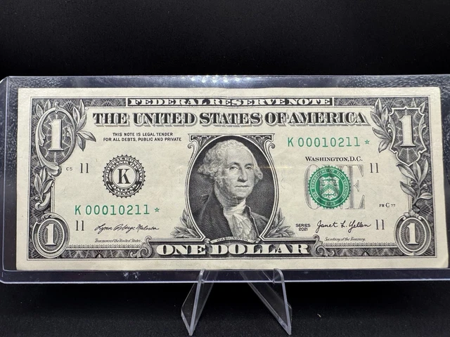 💵 2021 $1 STAR Note 💎 Low Serial #K00010211• Fancy Replacement $27.53 ...
