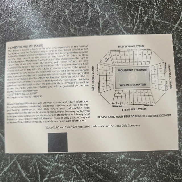 WOLVES WOLVERHAMPTON WANDERERS vs Manchester United 2006 Match Ticket ...