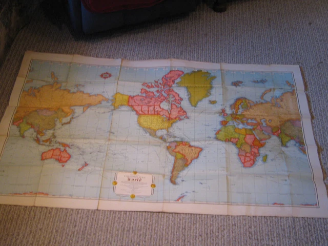 VINTAGE HUGE COSMOPOLITAN WORLD MAP Rand McNally 1950s? 34" x 51" VGC £ ...