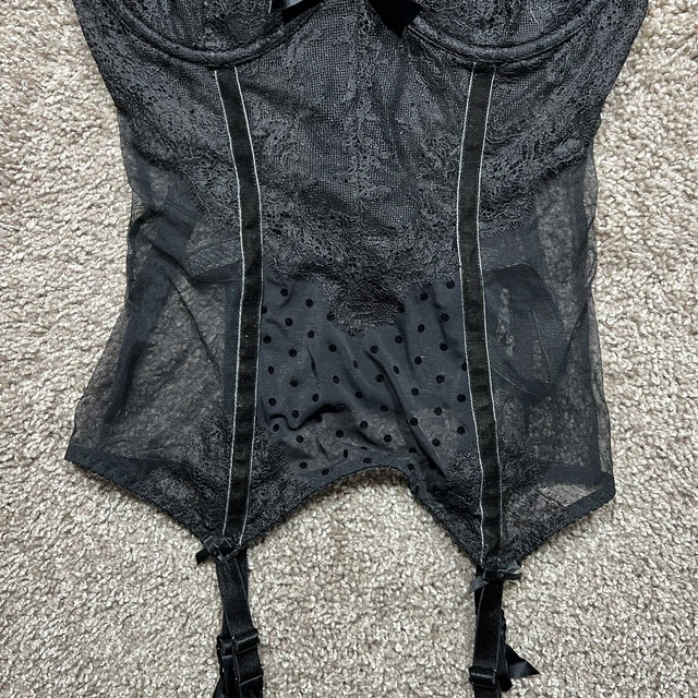 Victorias Secret Black Lace Boned Corset Bustier Size 36c Polkadot £13