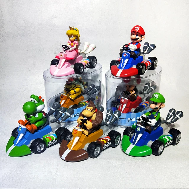 SUPER MARIO FIGURE Kart Luigi Peach Toad Bowser Pull Back Car Christmas ...