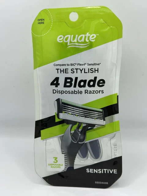 EQUATE SENSITIVE THE Stylish 4 Blade Disposable Razors Men 3 Count $9. ...