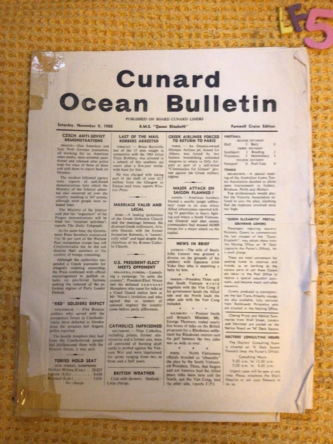 CUNARD WHITE STAR LINE RMS QUEEN ELIZABETH RARE LAST VOYAGE 1968 Ocean ...