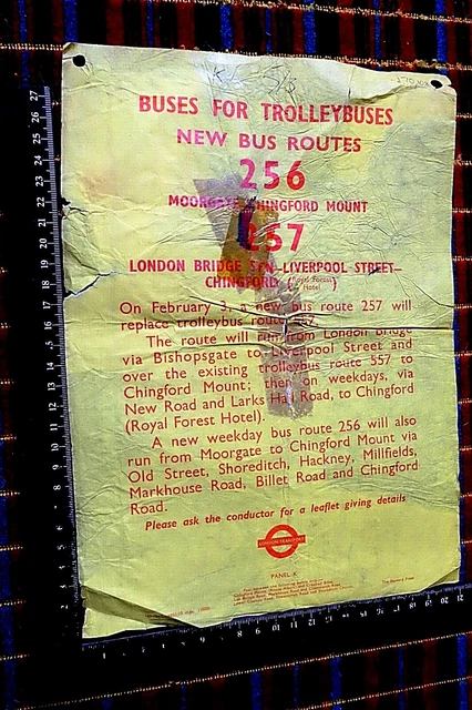 LONDON TRANSPORT BUSES For Trolleybuses Poster New Bus Route 256 257 ...