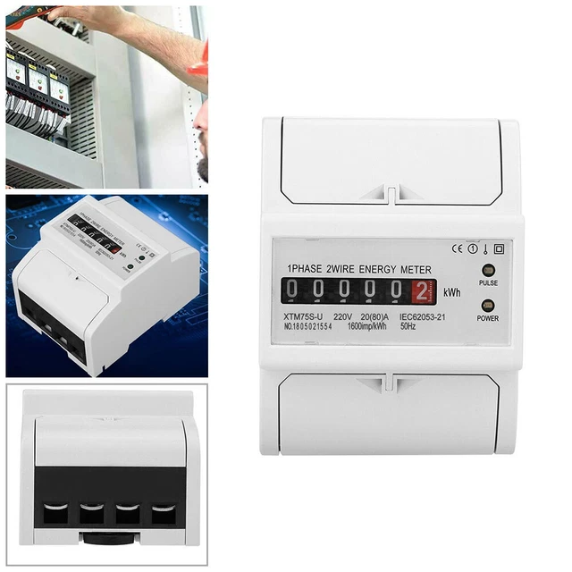 DIGITAL SINGLE PHASE 2 Wire DIN-Rail 20 (80) A Electronic KWh Energy ...