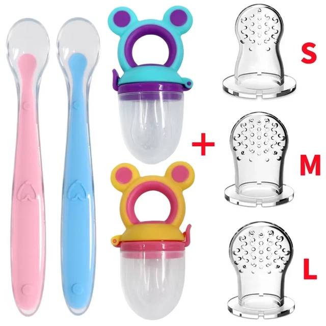 SILICONE BABY FOOD Pacifier with Spoon Set Infant Food Vegetable Fruit ...