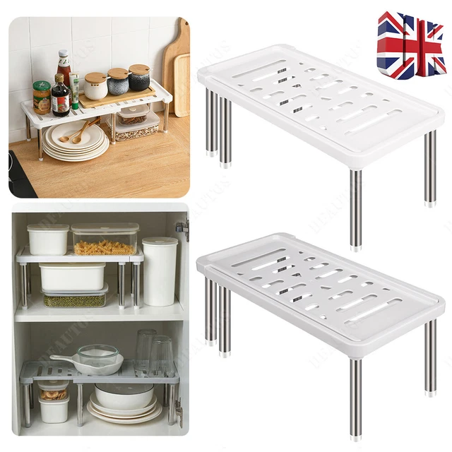 ADJUSTABLE STORAGE ORGANISER Shelf Kitchen Cupboard Support Pantry ...