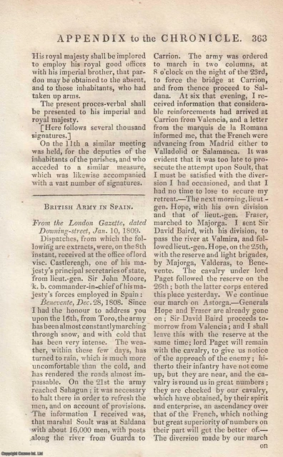 1809, THE BRITISH Army In Spain. Napoleonic Peninsular War. Reports ...