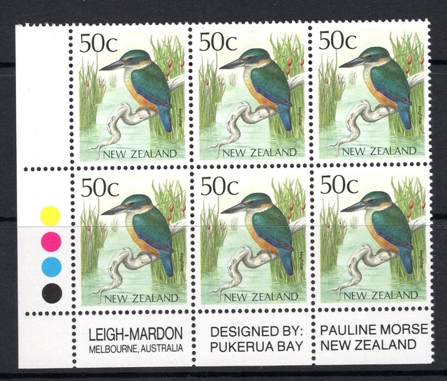 NEW ZEALAND 1988-91 Birds - 50c Kingfisher Imprint Block MNH £2.35 ...