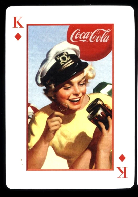 WIDE PLAYING CARD Coca Cola Female Wearing Sailing Cap Hat Holds Bottle ...
