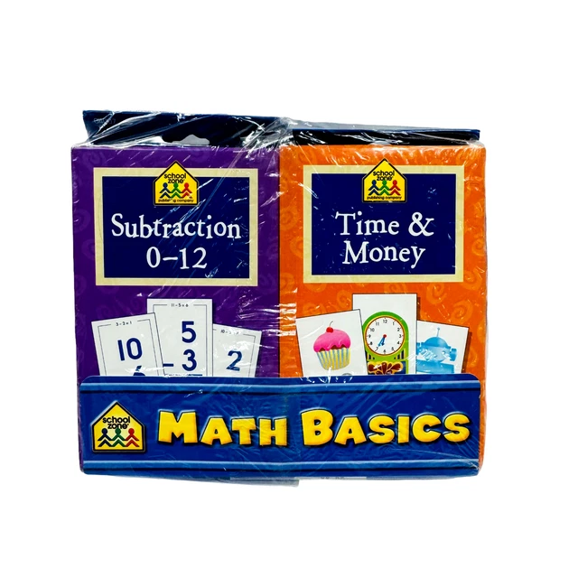 SCHOOL ZONE MATH Basic Flash Cards Subtraction Addition Time & Money 4 ...