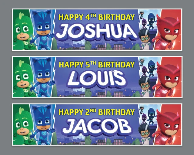 GIANT [DIGITAL] PJ MASKS personalised birthday banner £4.99 - PicClick UK